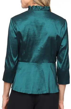 Alex Evenings Stretch Taffeta Faux Wrap Peplum Top - Emerald Green