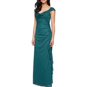 Alex Evenings Ruched Ruffle Glitter Gown