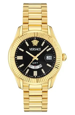 Versace Apodis GMT Bracelet Watch Black/gold