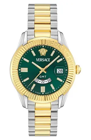Versace Apodis Gmt Bracelet Watch - Green/two Tone
