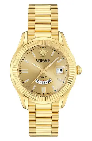 Versace Apodis GMT Bracelet Watch Yellow Gold