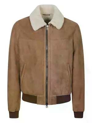 STEWART Shearling Collar Leather Jacket - Neutrals