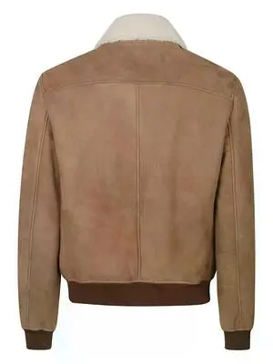 STEWART Shearling Collar Leather Jacket - Neutrals