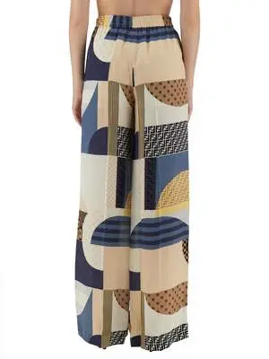 Fendi Patchwork Print Silk Pants - Blue