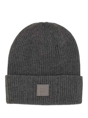 Fendi Beanie Hat With Logo - Grey