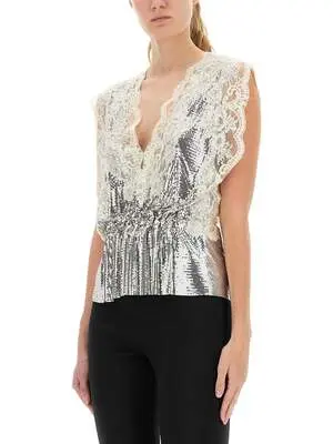 Rabanne Lace And Sequin Top - Silver