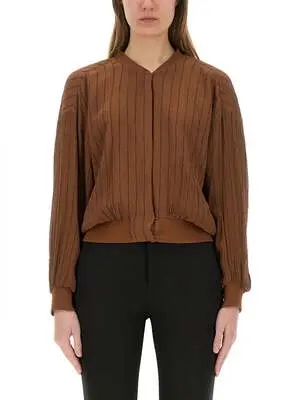 ALYSI Silk Oversized Bomber Jacket - Brown