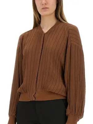 ALYSI Silk Oversized Bomber Jacket - Brown