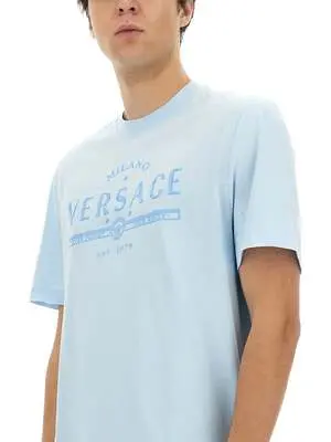 Versace T Shirt With Logo - Azure
