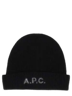 A.p.c. Wool Beanie With Logo - Black