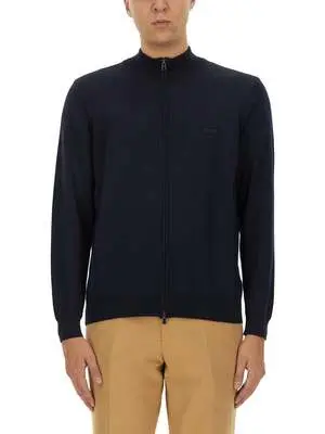 BOSS Virgin Wool Cardigan - Blue