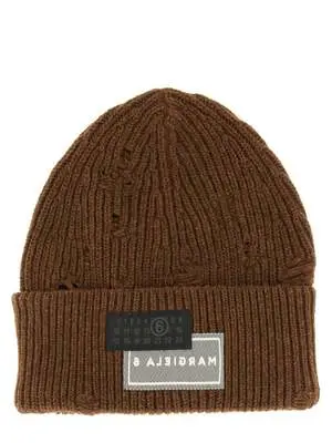 MAISON MARGIELA Beanie Hat With Logo - Brown