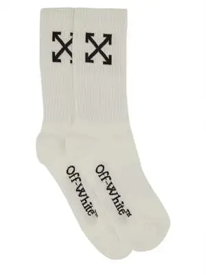 Off White Medium Socks With Arrow Pattern - White