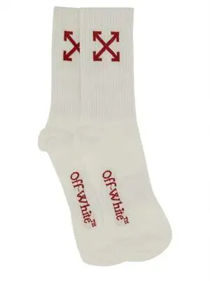 Off White Medium Socks With Arrow Pattern - White