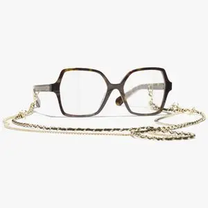 Chanel Square Eyeglasses With Chain - Dark Tortoise