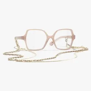 Chanel Square Eyeglasses With Chain - Pinky Beige