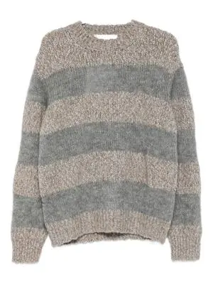 AMARANTO Striped Crew Neck Sweater - Grey