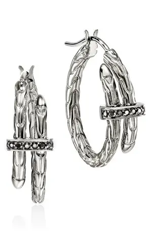 John Hardy Spear Hoop Earrings - Silver/black
