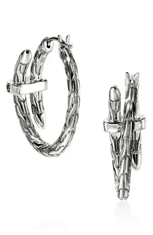 John Hardy Spear Hoop Earrings - Silver/black