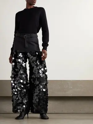 Sacai Sequined Wool Wide-leg Cargo Pants