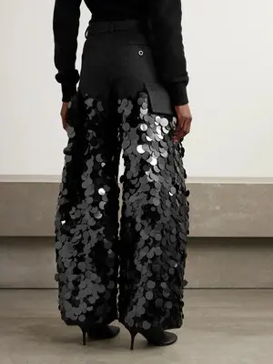 Sacai Sequined Wool Wide-leg Cargo Pants