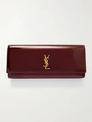 Saint Laurent Kate Patent-leather Clutch - Burgundy
