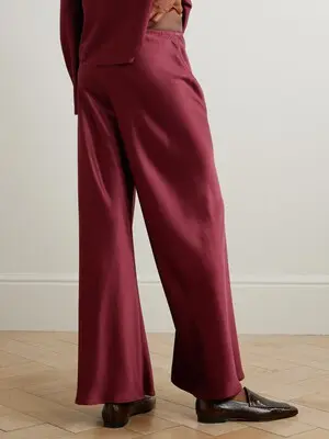 LESET Barb Draped Satin Wide-leg Pants - Burgundy