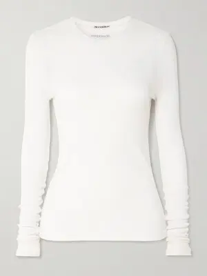 JW Anderson Ribbed Modal-jersey T-shirt - Neutrals
