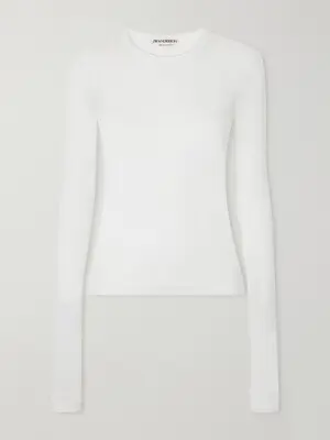 JW Anderson Ribbed Modal-jersey T-shirt - Neutrals
