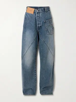 JW Anderson Twisted Asymmetric Embroidered High-rise Jeans - Blue