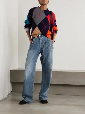 JW Anderson Twisted Asymmetric Embroidered High-rise Jeans - Blue