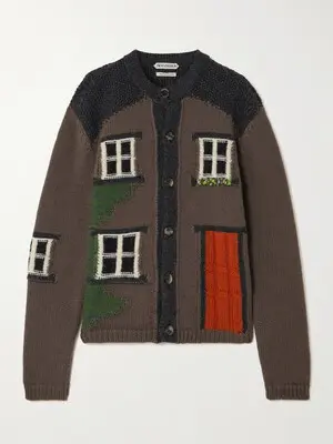 JW Anderson House Embroidered Intarsia-knit Merino Wool Cardigan - Brown