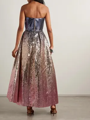 Elie Saab Strapless Pleated Sequined Tulle Gown