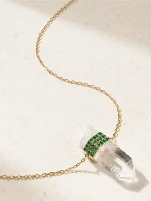 Jia Jia Quartz And Emerald Chain Necklace - Gold