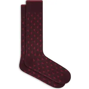 Bugatchi Geometric Pattern Cotton Blend Dress Socks - Bordeaux