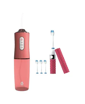 PURSONIC Water Flosser & Portable Sonic Toothbrush Oral Care Bundle Complete On-the-go Dental Hygiene Kit - Pink