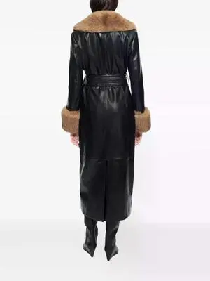STAND STUDIO Faux Fur-trim Belted Coat
