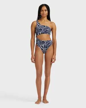 Vilebrequin One-shoulder Asymmetrical Swimsuit With Waves Print - Blue