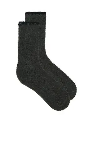 Barefoot Dreams Cozychic Blanket Stitch Rib Socks - Dark Moss