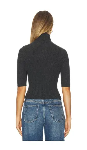 Autumn Cashmere Cropped Elbow Sleeve Ribbed Turtleneck Top