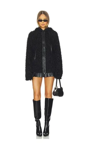 Norma Kamali Oversized Raglan Sleeve Zip Front Hooded Jacket