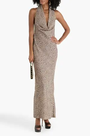 Norma Kamali Draped Leopard-print Gown