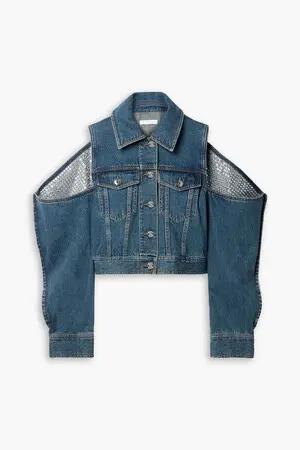 AREA Cutout Crystal-embellished Denim Jacket