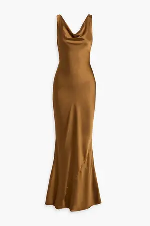 Norma Kamali Maria Draped Satin Gown - Camel