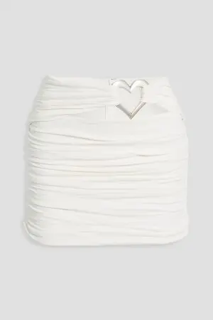 AREA Ruched Embellished Mini Skirt - Off-white