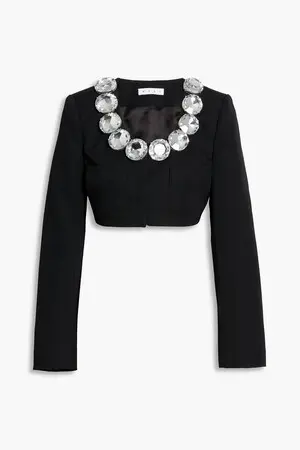 AREA Cropped Embellished Wool-twill Blazer