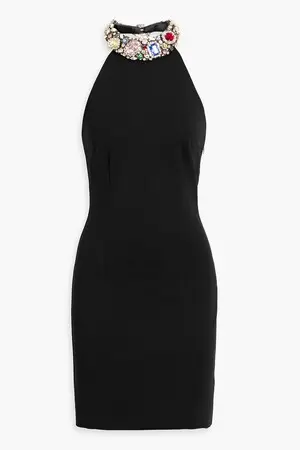 AREA Embellished Cady Halterneck Mini Dress