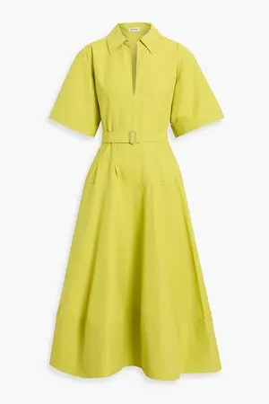 Simkhai Deanna Cotton-blend Taffeta Midi Shirt Dress - Chartreuse