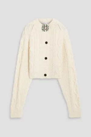 AREA Embellished Cable-knit Cardigan