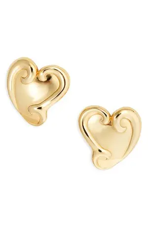 Oscar De La Renta Swirl Heart Stud Earrings - Gold